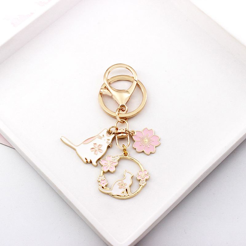 Cartoon Sakura Rabbit Keychain Bunny Cat Pendant Backpack Keyring Car Keychain