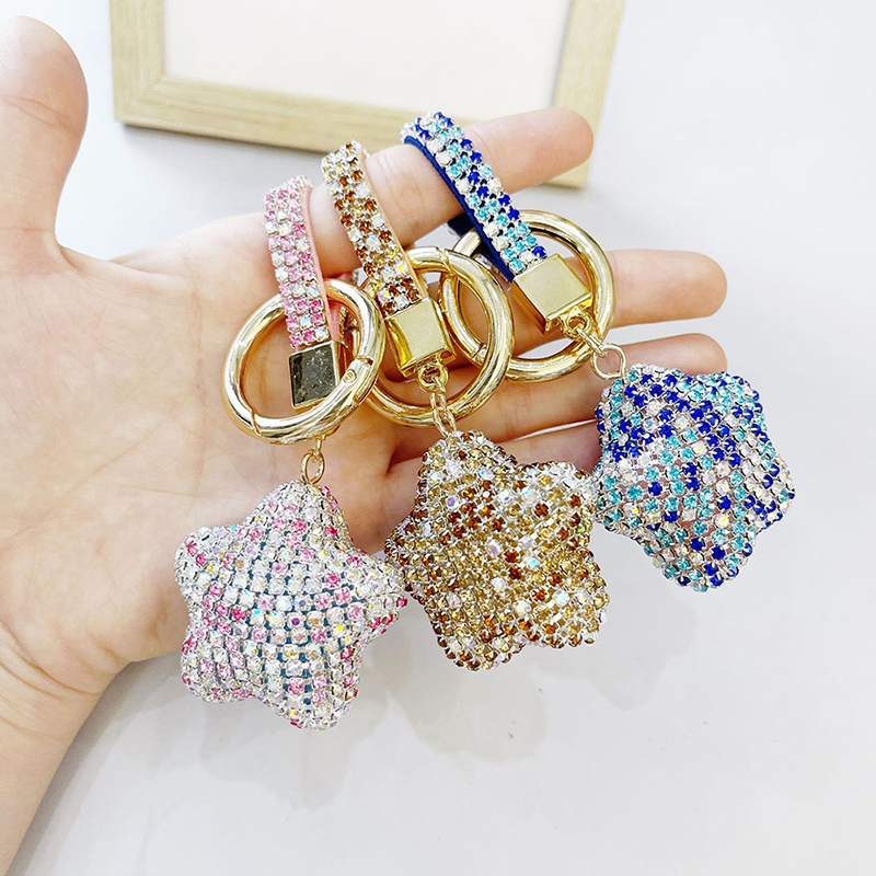 New Rhinestone Fashion  Personalized Diamond Five-Pointed Star Car Key Chain EI