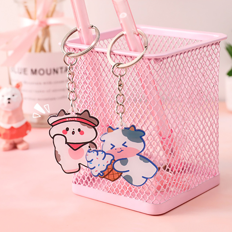 Cartoon Acrylic Expression Keychain Couple Schoolbag Ornaments Cattle Pendant