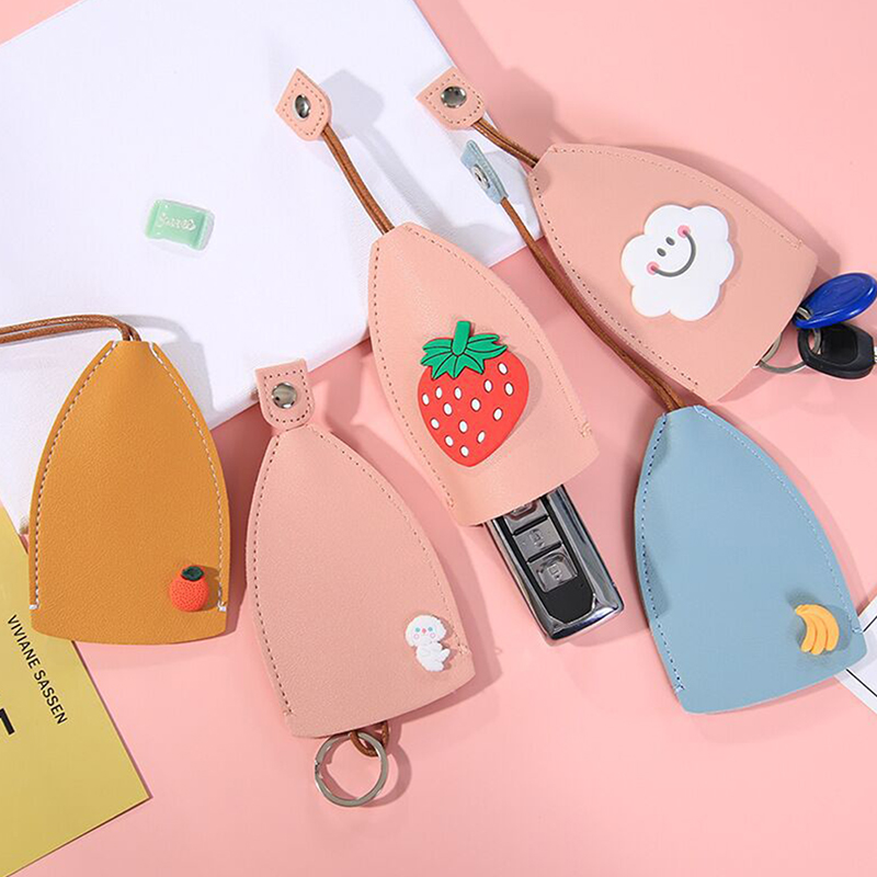 Cute Fruits Pull Type Keychain Bag PU Leather Protector Car Key Holder Case EI