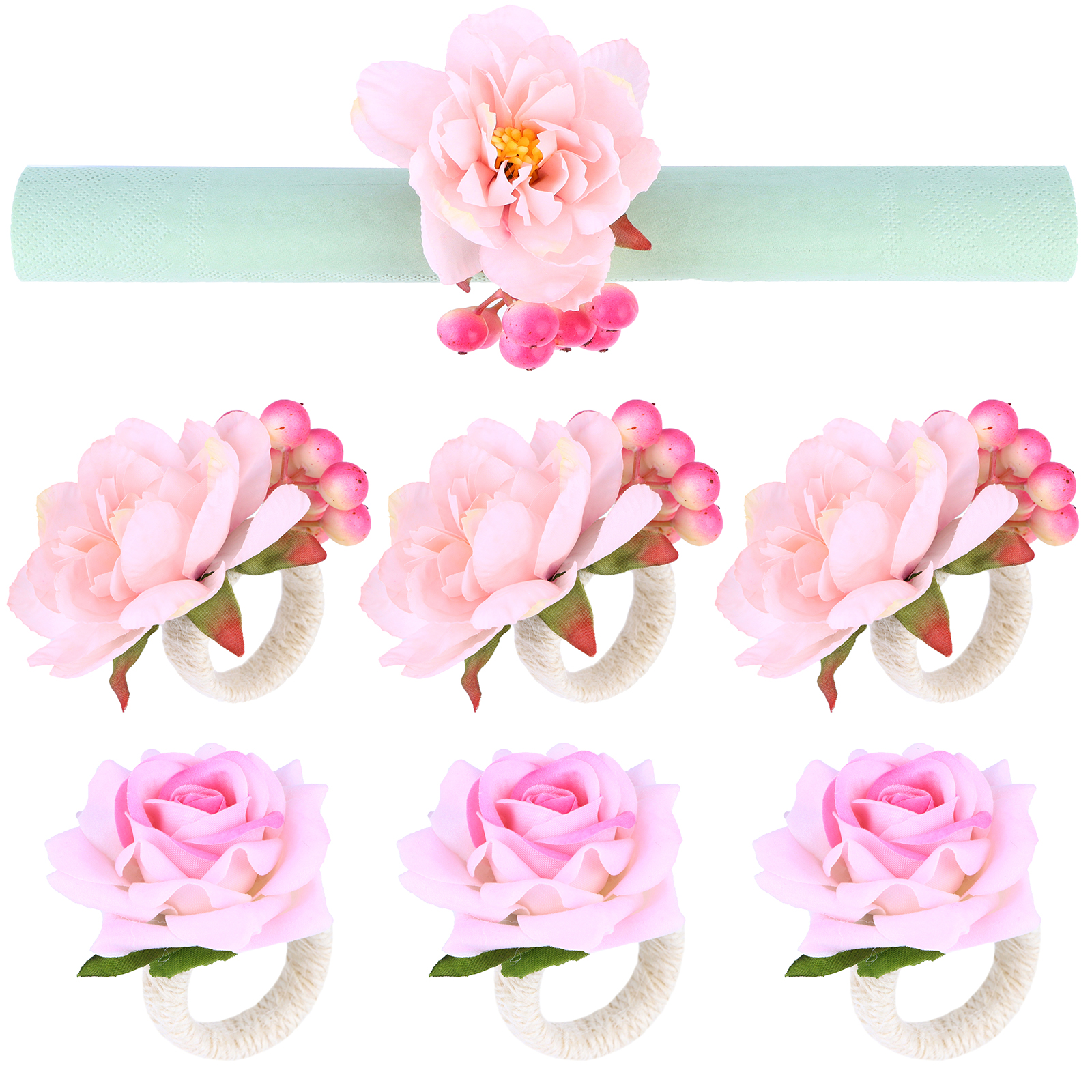 12 Pcs Artificial Flower Napkin Rings Floral Napkin Rings Peony Napkin Holder Bu