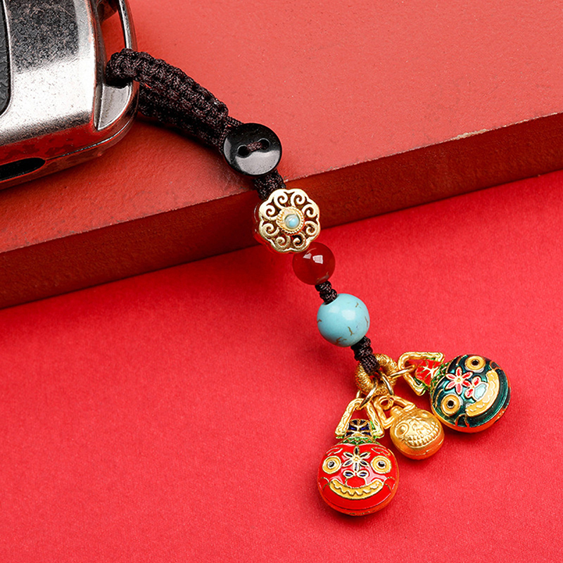 Chinese Element Ancient Brass Burnt Blue Gold Swallowing Beast Car Key Chain