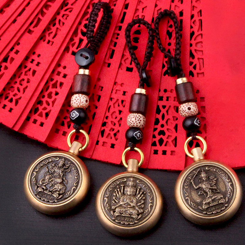 Vintage Copper Lucky Rope Keychain Pendant Brass Zodiac Buddha Car Keychain