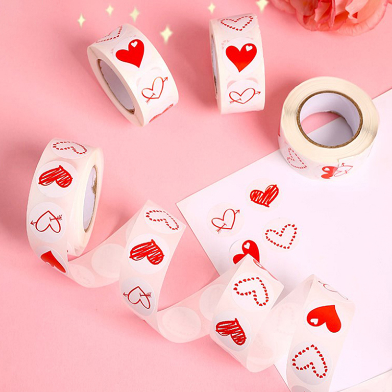 500pcs Red Heart Stickers Valentine's Day Adhesive Handmade With Love Sticker ba