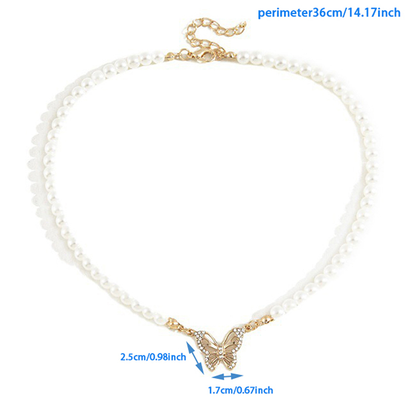 Vintage Elegant Simulated Pearl Necklace Fashion Beaded Butterfly ...