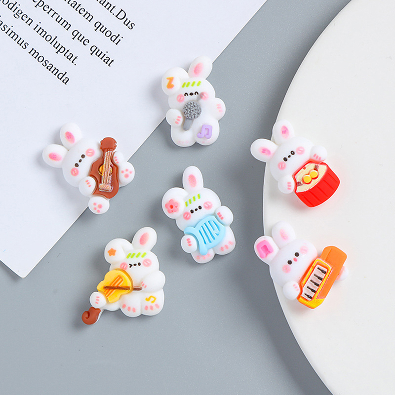 10pcs Cartoon Musical Instrument Rabbit Resin Patch Kawaii DIY Stationery Case