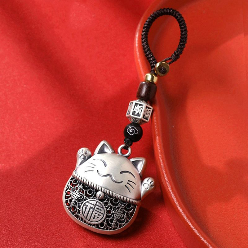 Lovely Lucky Cat Vintage Braided Rope Keychain Accessories Car Ornament Key R EI