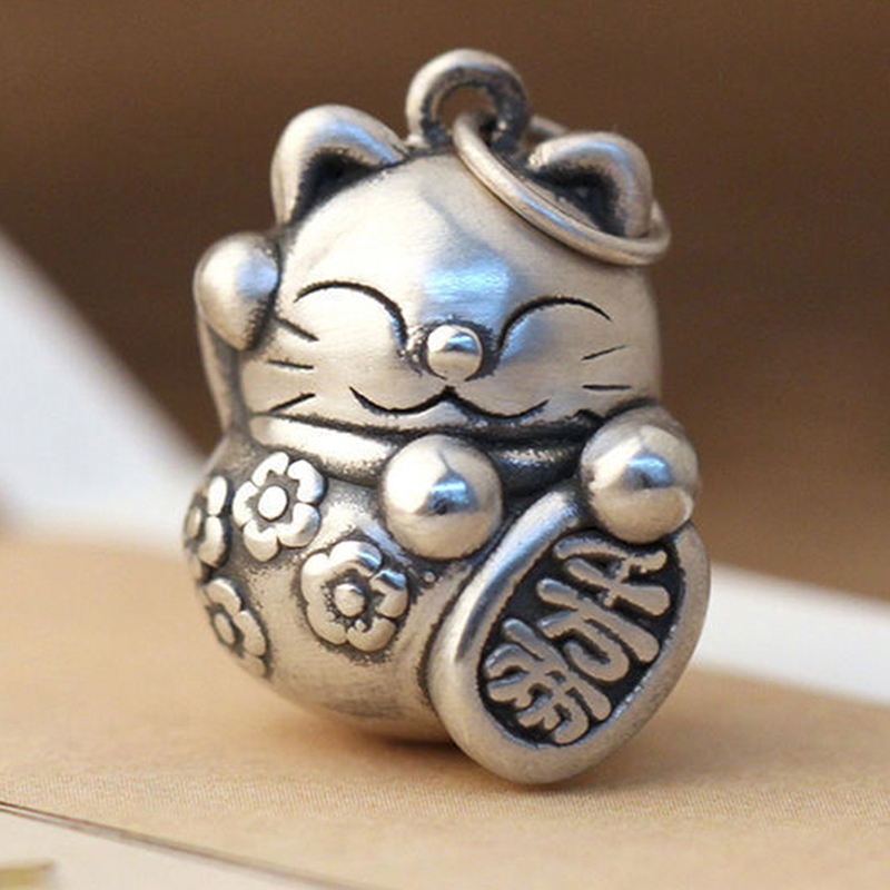 Vintage Titanium Silver Matte Fortune Cat Ornament Pendant DIY Jewelry Making EI