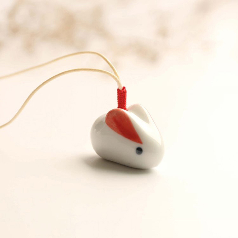 Sweet Cute Rabbit Ornament Ceramic Hangings Mobile Phone Pendant Braid Rope