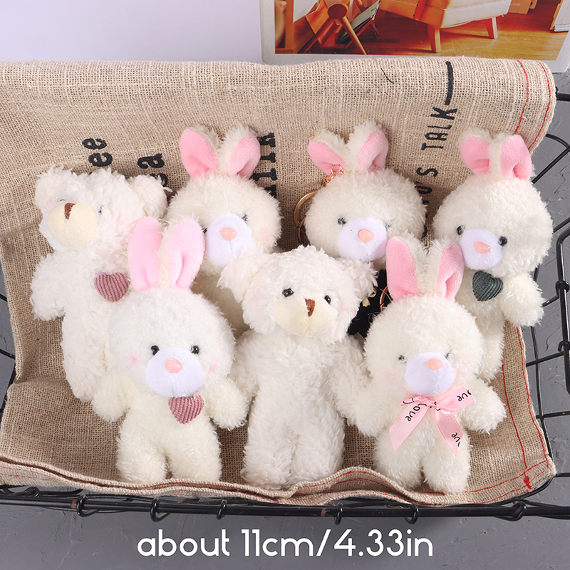 11cm Mini Bear Rabbit Plush Keychain Toys Cartoon Key Chain Toy for children EI
