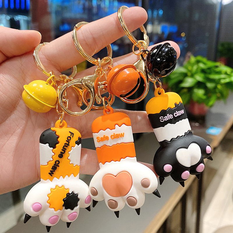 Portachiavi giocattolo 3D cartone animato zampa gatto ciondolo portachiavi carino campana PVC artiglio di sicurezza gioielli