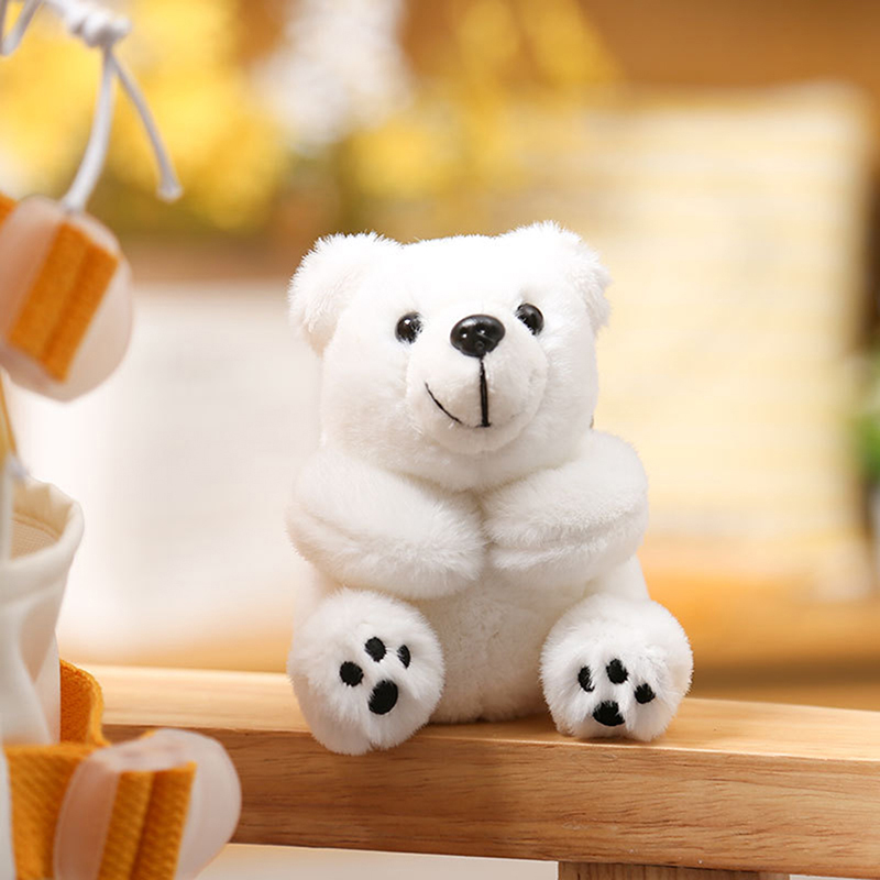 Cute White Plush Bear Keychain Kawaii Cartoon Stuffed Plush Doll Bags Pendant EI