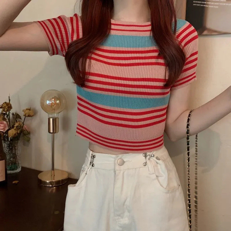 T-shirts en tricot à rayures d'été