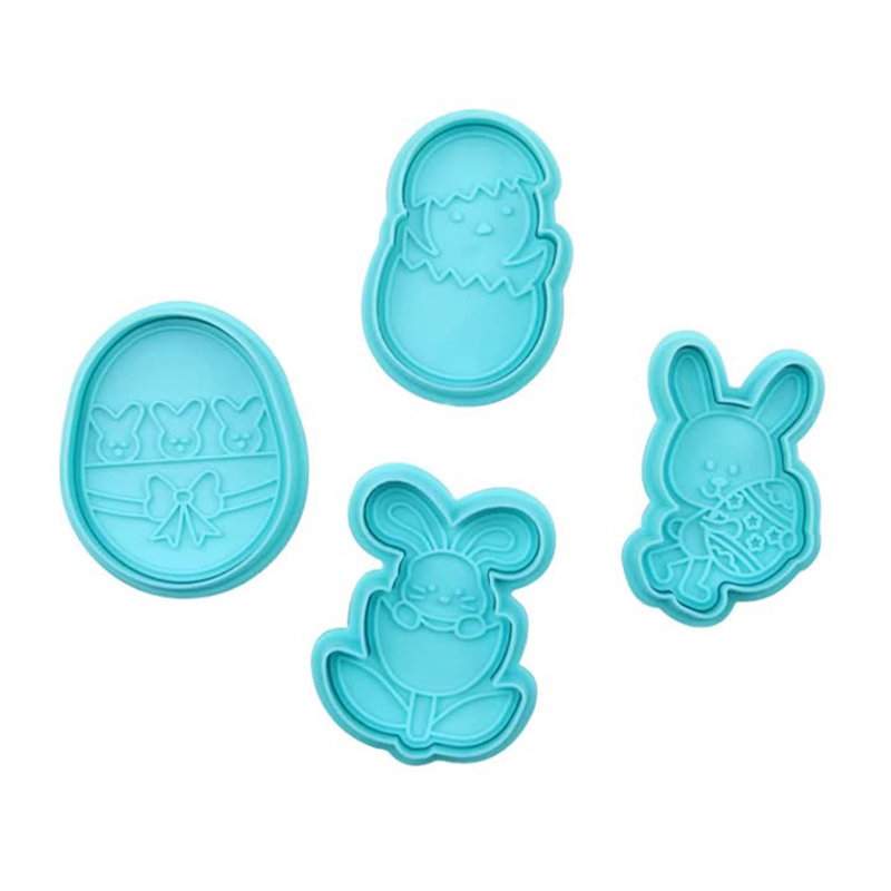 4pcs Pâques Pâques Biscuit Moule Bunny Egg Cookie Cutter Stamp Embosser Decor