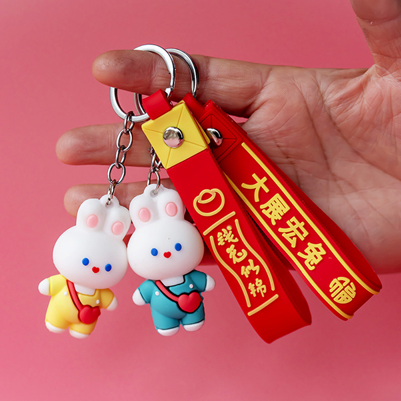 New Year Keychain Lovely 3D Rabbit Keychain Pendant Bunny Doll Hanging Decor