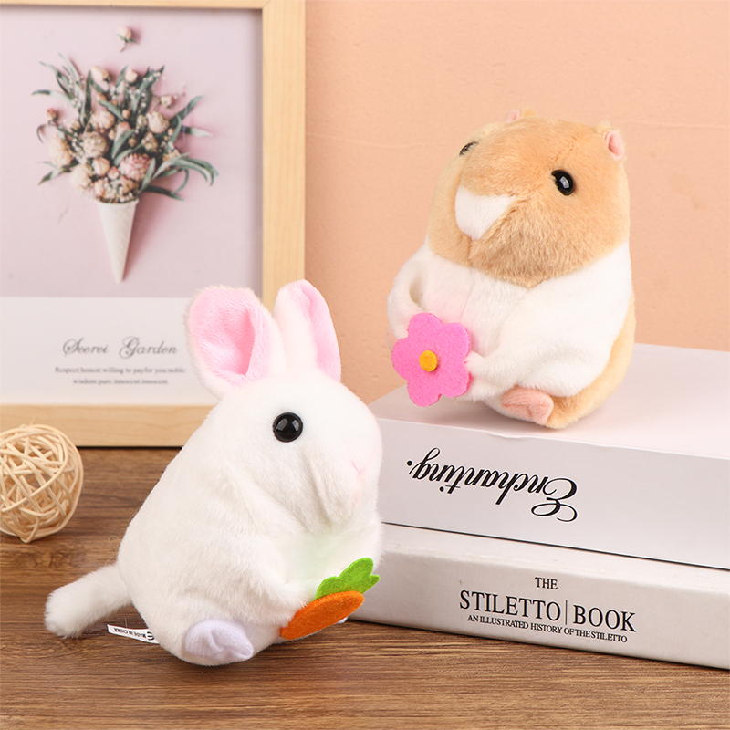 Cute Plush Toy Tail Wagging Rabbit Hamster Doll Pull String Tail Moving Doll EI