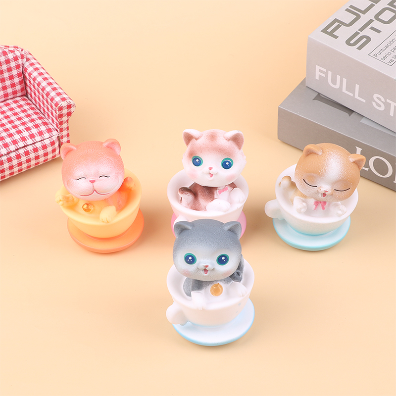 Teacup Cat Shaking Head Cuphead Figure Cute Pet Tea Cup Cat Toy Model Ornamen EI