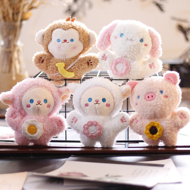 Rabbit Sheep Monkey Pig Plush Doll Cute Animals Doll Stuffed Toy Key Chains EI