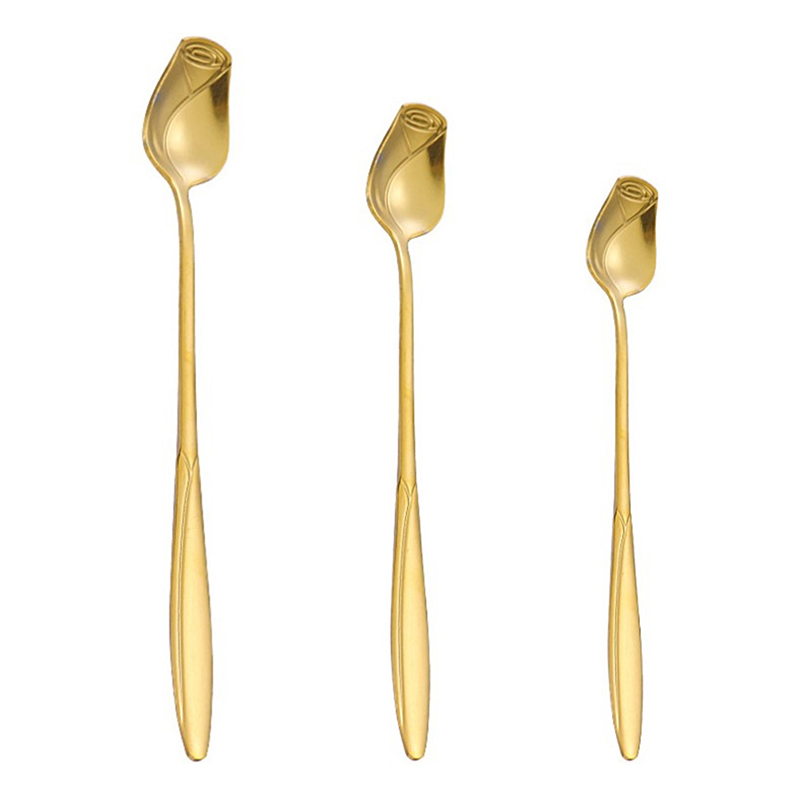Long Handle Stainless Steel Rose Mixing Spoon Tea Coffee Spoon For Dessert Ho-tz