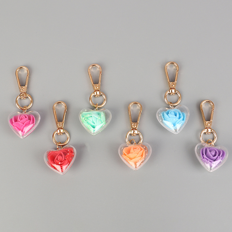 Fashion Rose Heart Pendant Keychain Bag Ornaments Car Key Holder Accessories -wf