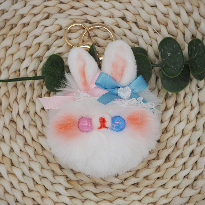 Cute powder blusher fur ball bunny plush key chain pendant doll gift bag pend ba