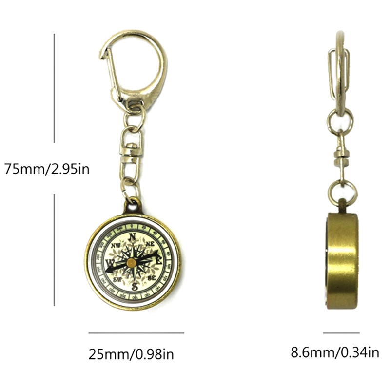 Vintage Lega Zinco Portachiavi Ciondolo Bussola Zaino Portachiavi Sopravvivenza