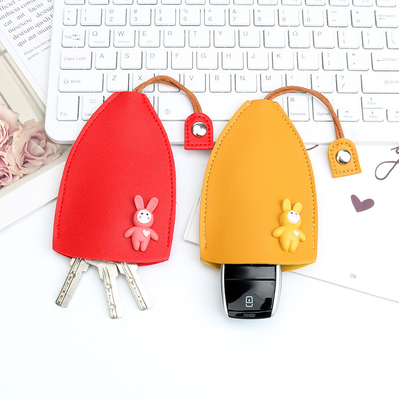 New Cute Creative Pull Type Key Bag Car PU Leather Keychain Storage Case Deco EI