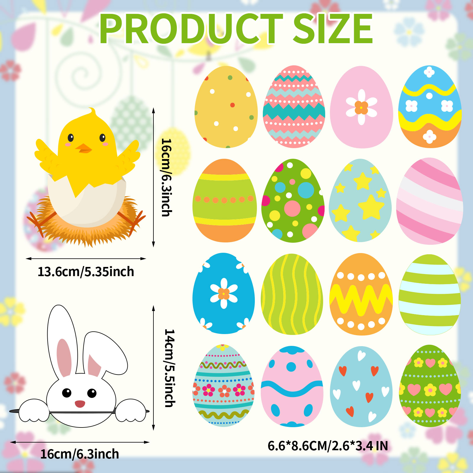 18-Pieces Jumbo Reflective Easter Eggs Decor Magnet Happy Easter Eggs Reflective