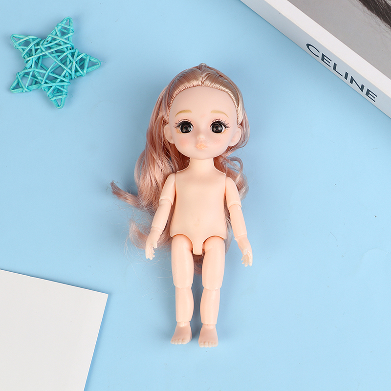 1Pc 1/12 17cm Mini Cute 3D Big Eyes Curly Braided Hair Naked Girls DIY House EI