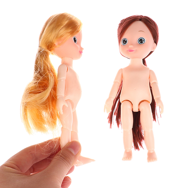 1Pc 1/12 17cm Mini Cute 3D Big Eyes Blond Brown Hair Naked Girls DIY House EI