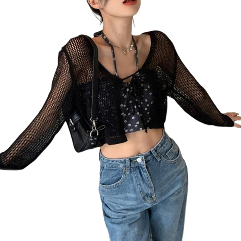 Summer Women Fashion Crated Camisole + Smock tricoté à manches longues minces