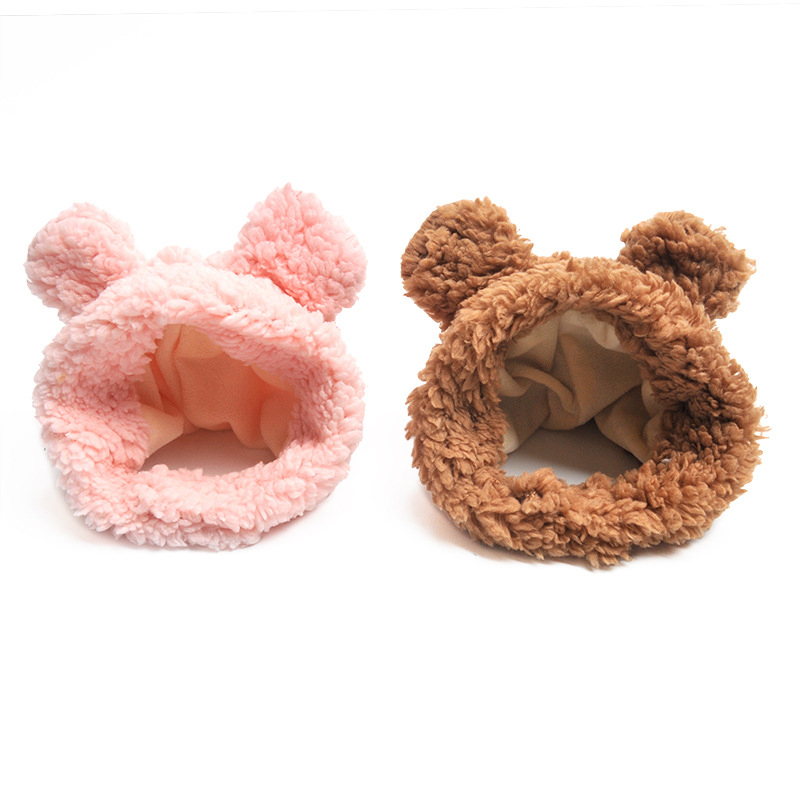 Cute Dog Costume Funny Pet Cat Cap Warm Bear Ears Hat Headband Pet Headwear