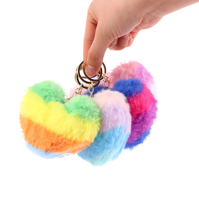 Coeur pompoms keychain dames sac à main clé clés accessoires faits à la main -wf