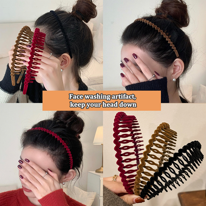 Fashion Flocking Bezel Hair Hoops for Women Ladies Solid Color Toothed ...