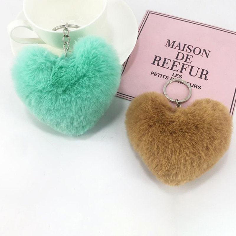 Fashion Rex-like Rabbit hair Heart Keychains Women's Bag Car Pendant Key Rin -wf