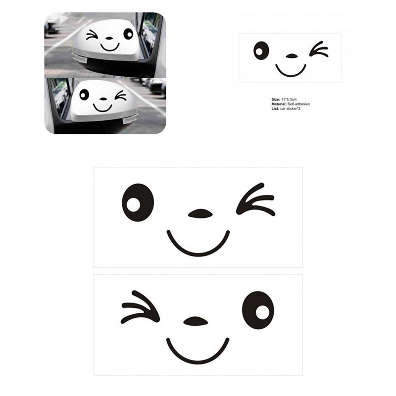 2Pcs Reflective Cute Smile Sticker Rearview Mirror Sticker Car Styling Cartoo ba