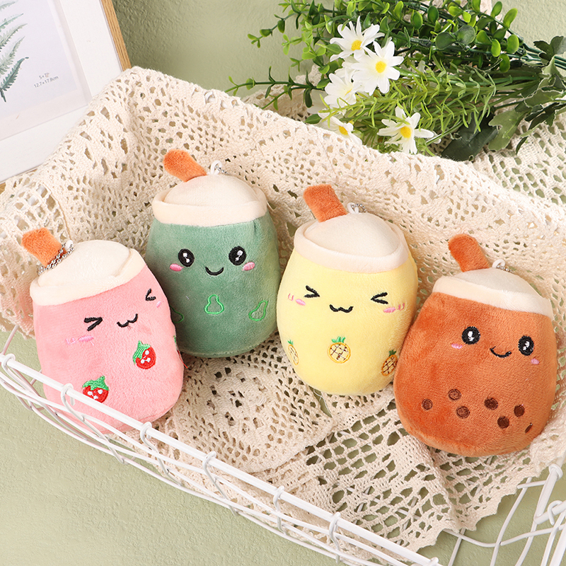 11CM Cute Milk Tea Cup Plush Keyring Kawaii Cartoon Soft Stuffed Doll Keychai Pe