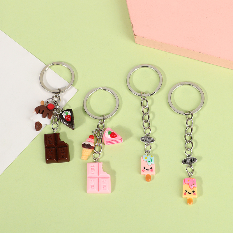 Beau dessert l'après-midi Thé Key Ring Ice Cream Chocolate Cake Food Food Ch -wf