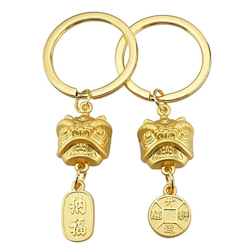 New Year Dancing Lion Head Keychain Chinese Style Car Pendant Keychain Decora EI