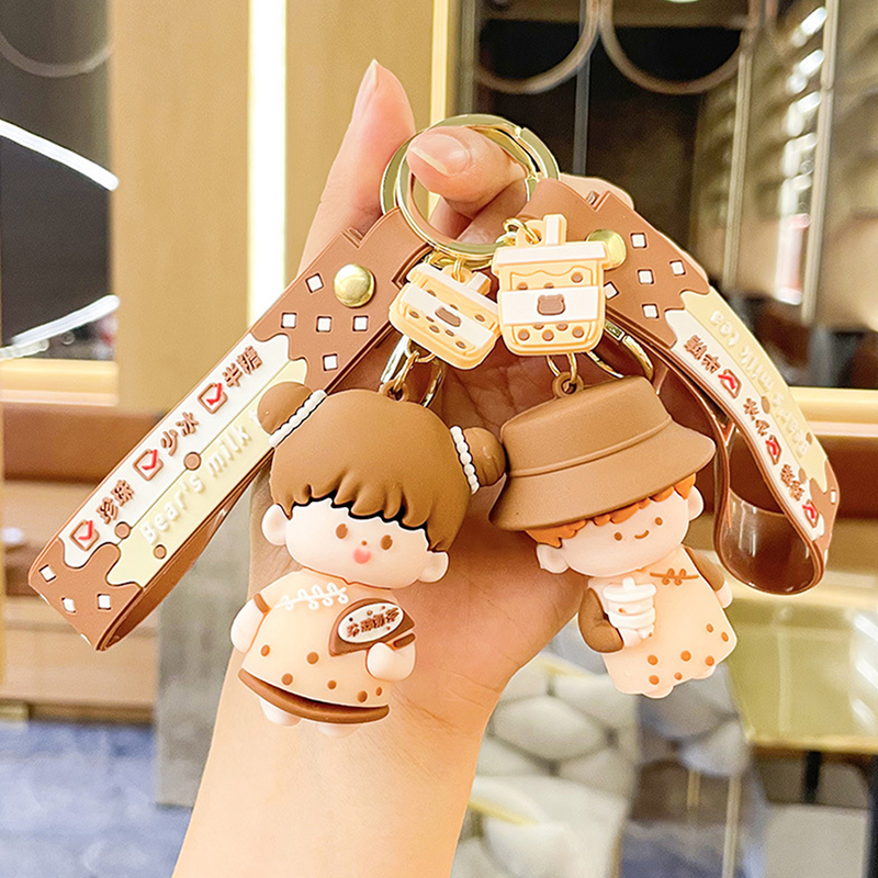 Cute Cartoon Pearl Milk Tea Pendant Keyring Drink Milk Tea Boy Girl Couple G -wf