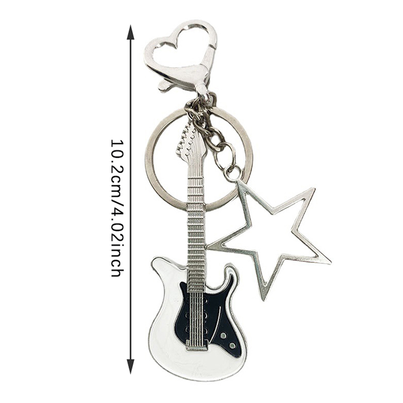 Harajuku Y2k Guitar Love Heart Star Key Chain for Women Sweet Cool Trend Pend ba