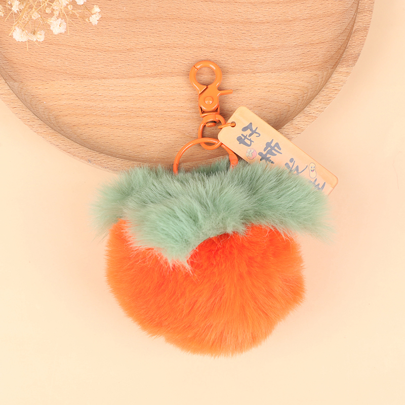 Real Rabbit Hair Mini Cute Small Persimmon Keychains Women Plush Rex Rabbit F ba