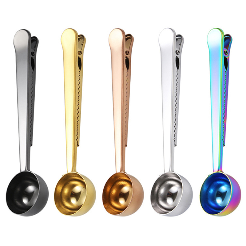 1 pz cucchiaino da caffè macinato in acciaio inox con clip sigillante sacchetto x*