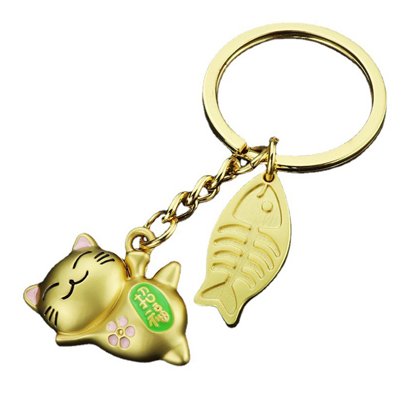 Cartoon Animal Lucky Cat Car Keychain Lucky Cat Keychain Key Rings Bag Penda -wf