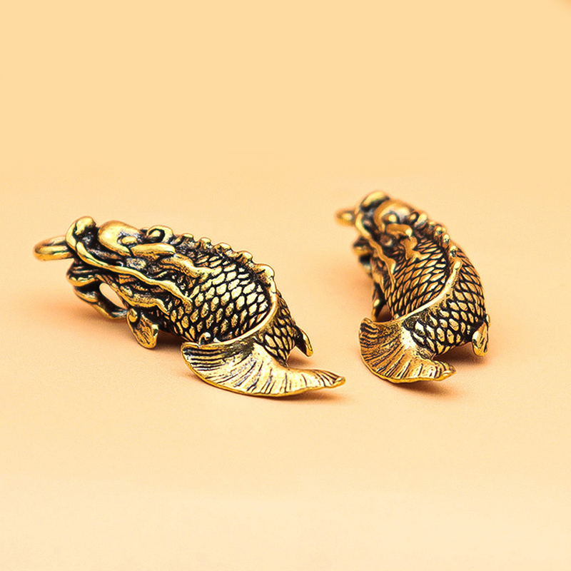 Vintage Copper Dragon Fish Statue Ornaments Brass Figurines Craft Keychains- -wf