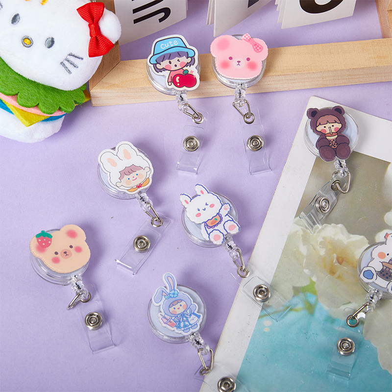 Carino cartone animato creativo acrilico retrattile porta carte d'identità fibbia pull leggera TS