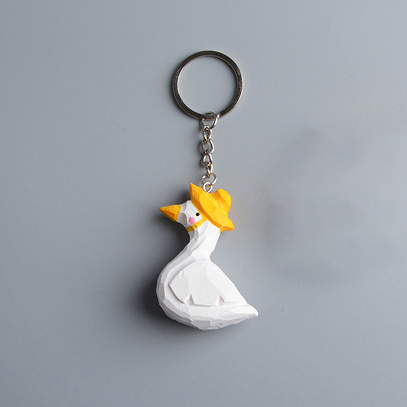 Animal Wood Carving Crafts White Duck Keychain Wooden Bag Pendant Creative C -wf