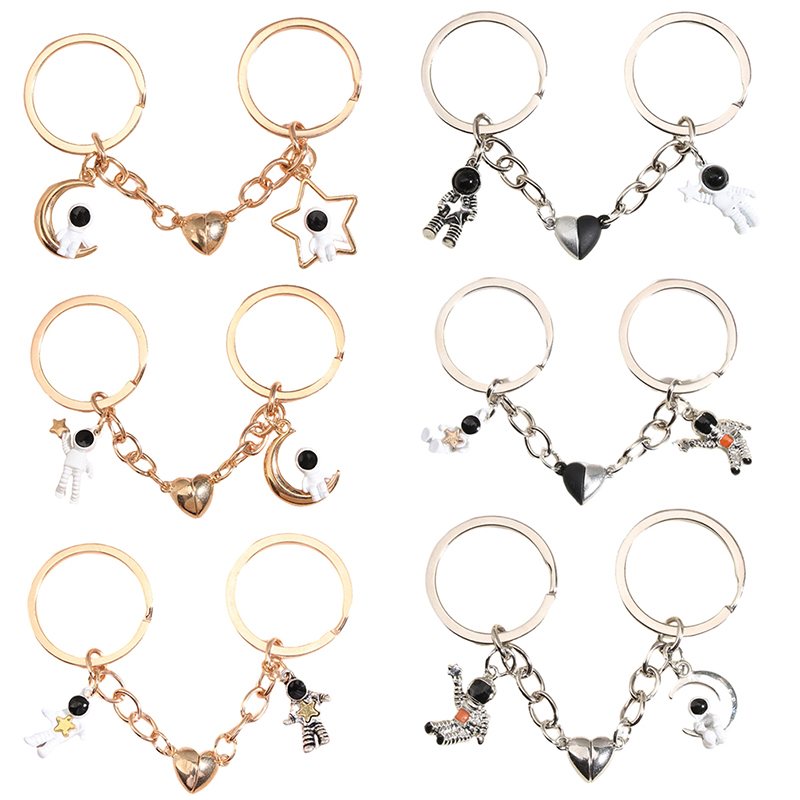 Metal Spaceman heart Magnetic Button Key Ring Bag Ornament Pendant Key chain -wf