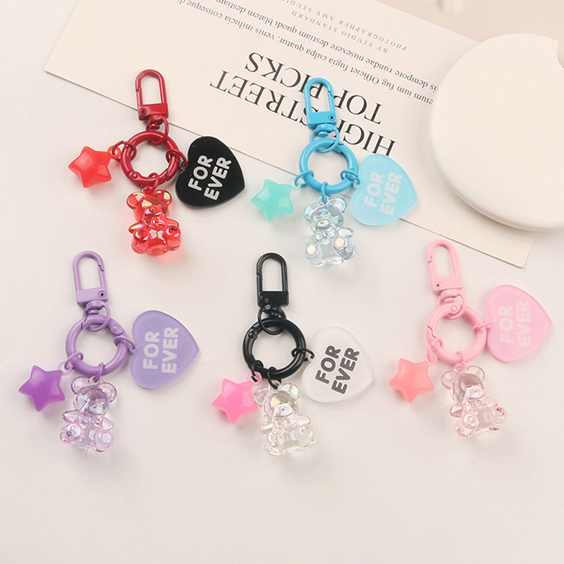 Candy Color Gummy Bear Keychain For Women Cute Resin Bear Charms Keyring Jew -wf