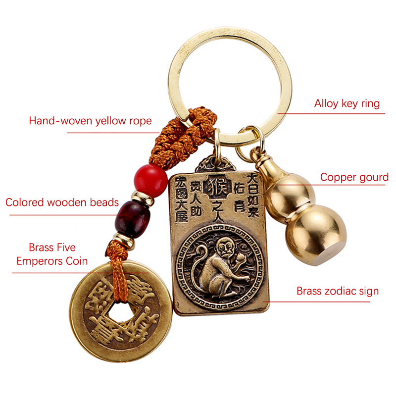 12 Zodiac Bouddha chinois traditionnel en laiton Keychain Automobile suspend -wf